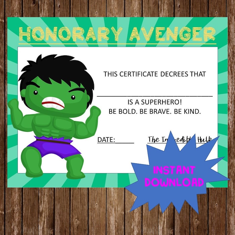 Printable Avengers Certificate: Superhero Birthday Party (digital ...