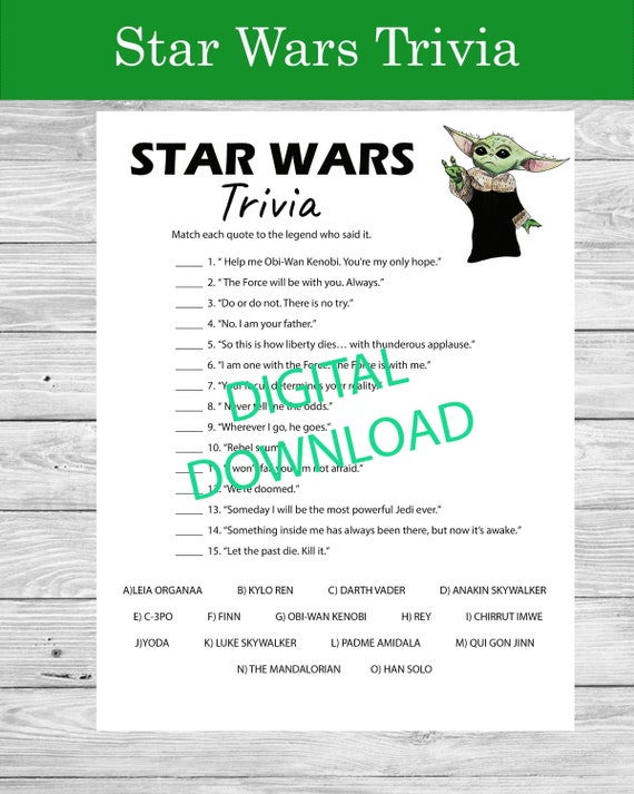 Printable Star Wars Trivia Printable Mandalorian Game Star | Etsy