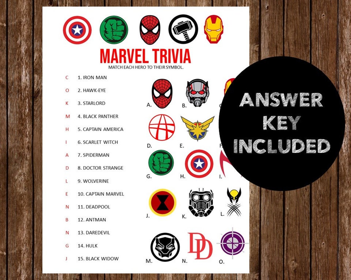 Avengers Trivia Printable, Avengers Birthday Party, Printable Marvel ...