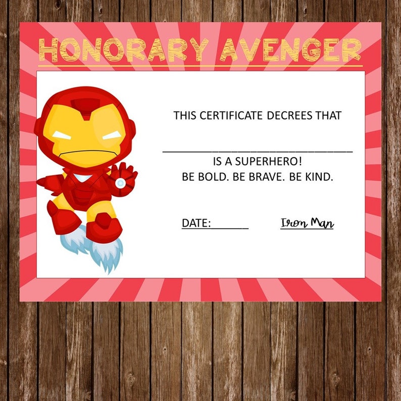 Iron Man Superhero Certificate: Avengers Birthday Party (digital ...