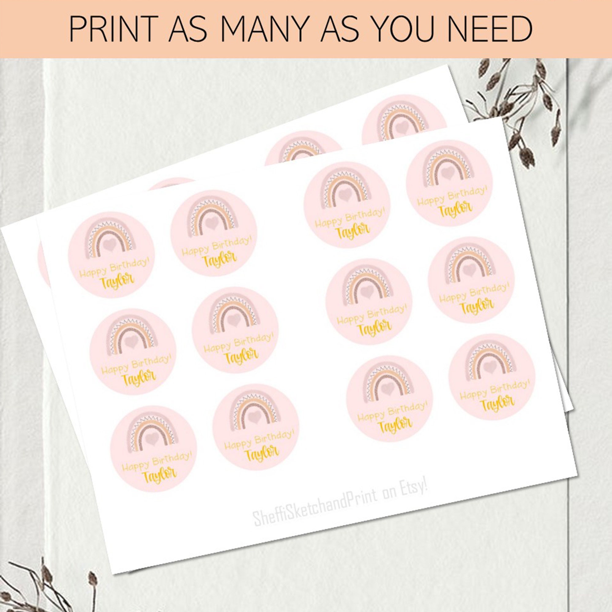 Printable Boho Rainbow Cupcake Topper, Boho Rainbow Birthday Party ...