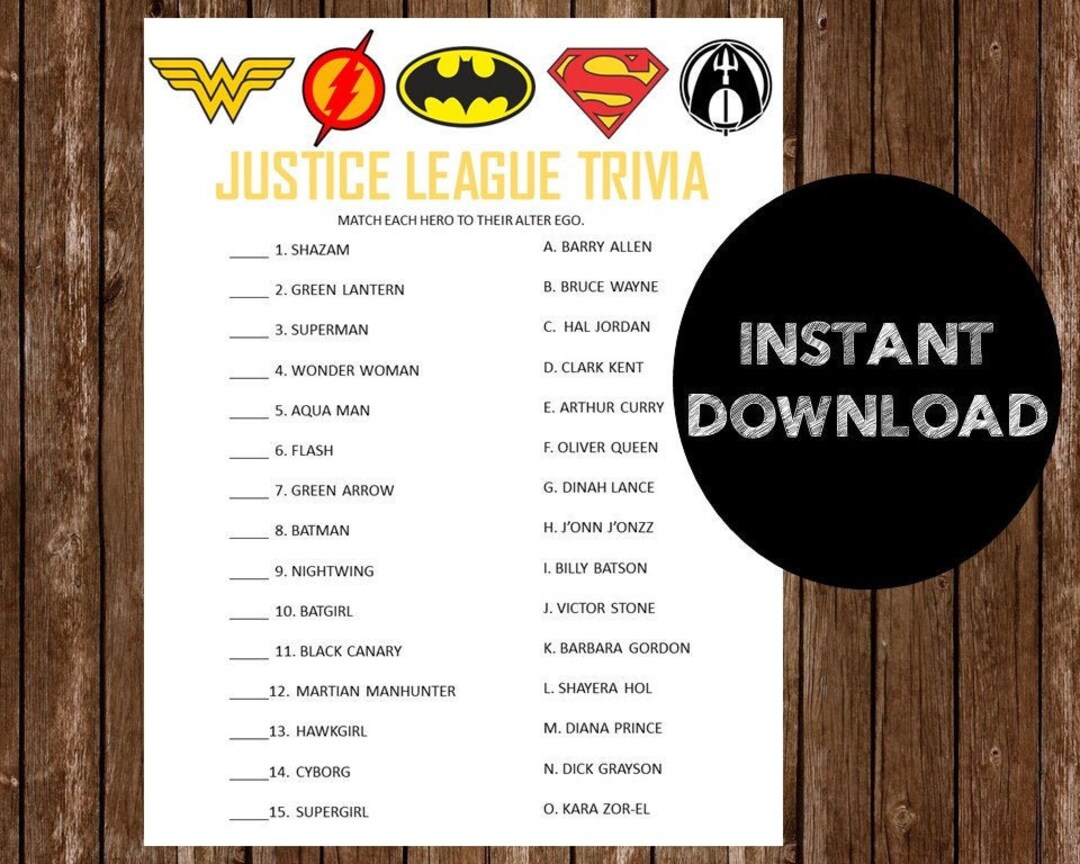 Justice League Trivia Game: DC Comics Birthday Party (digital Download ...