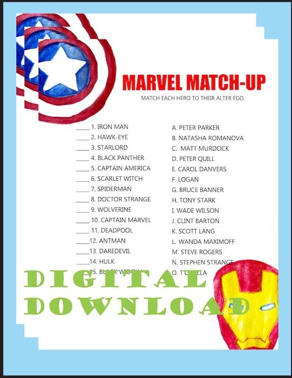 Printable Avengers Trivia Game Digital Download Printable | Etsy