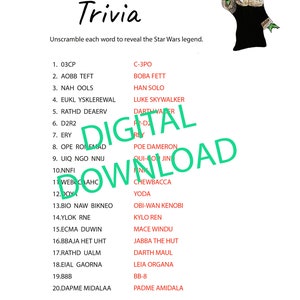 Printable Star Wars Trivia Word Scramble, Printable Mandalorian, Star ...