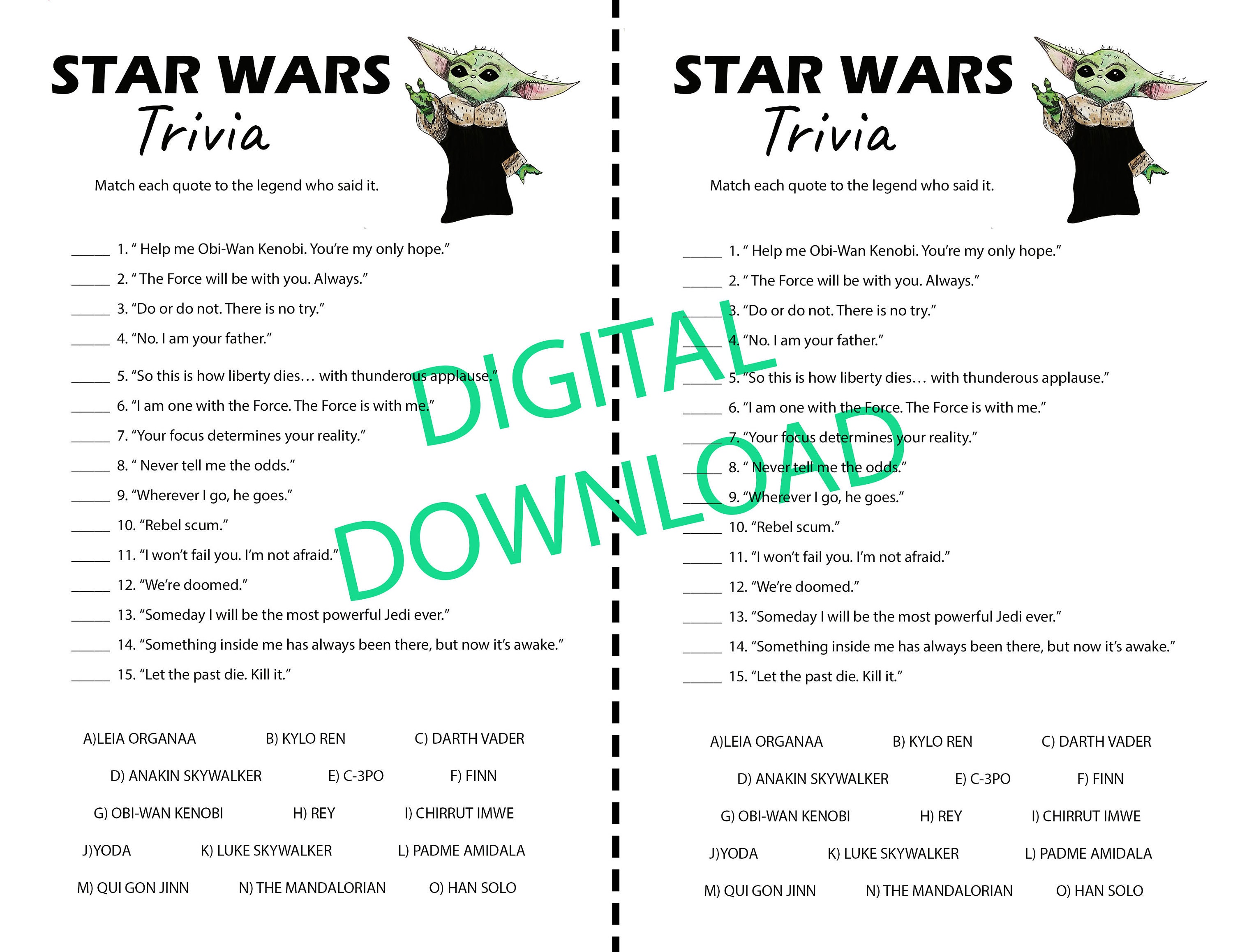Printable Star Wars Trivia, Printable Mandalorian Game, Star Wars ...