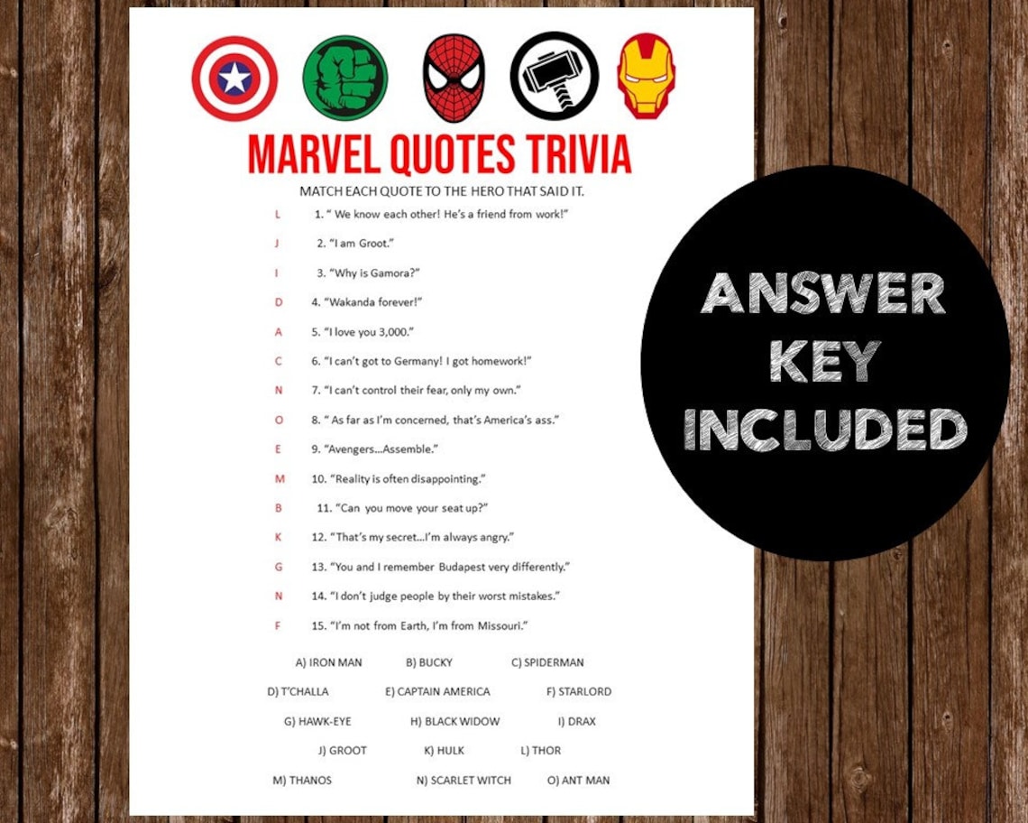 Avengers Trivia Printable, Avengers Birthday Party, Printable Marvel ...