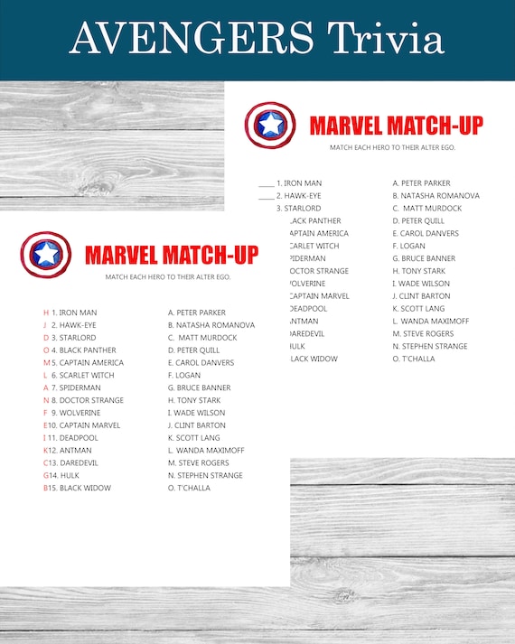 Printable Avengers Trivia Game Digital Download Printable | Etsy