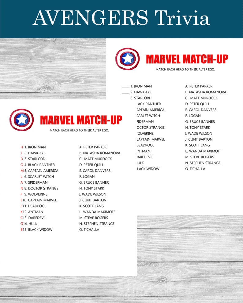 Printable Avengers Trivia Game Digital Download, Printable Super Hero ...
