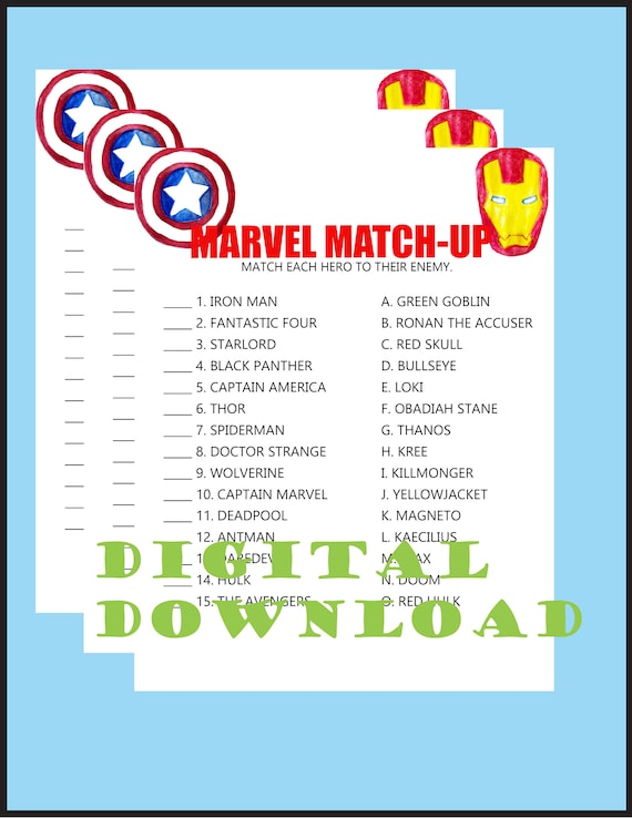 Printable Marvel Trivia Game Printable Marvel Heroes and - Etsy