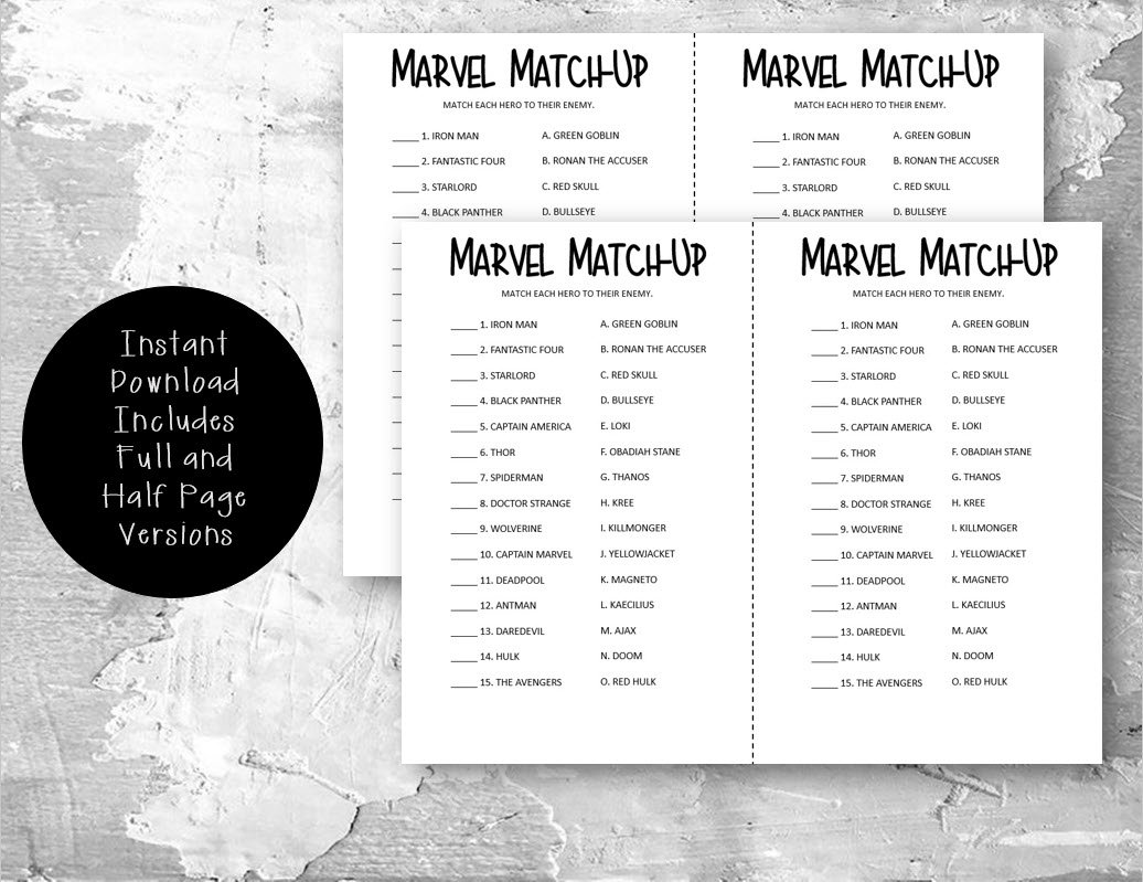 Avengers Trivia Printable, Avengers Birthday Party, Printable Marvel ...