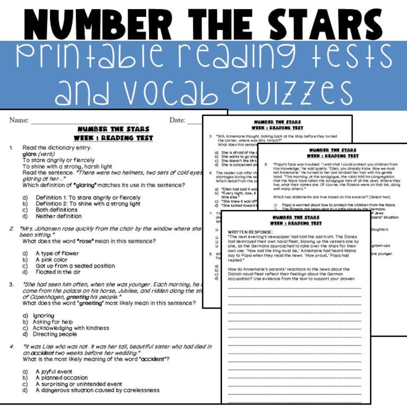 Number the Stars Printable Novel Study - Etsy