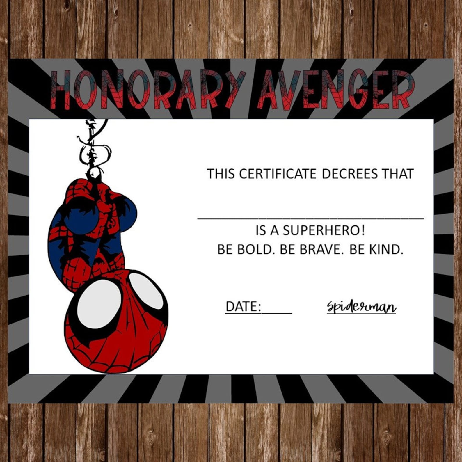 Spiderman Superhero Certificate: Avengers Birthday Party (PDF Download ...