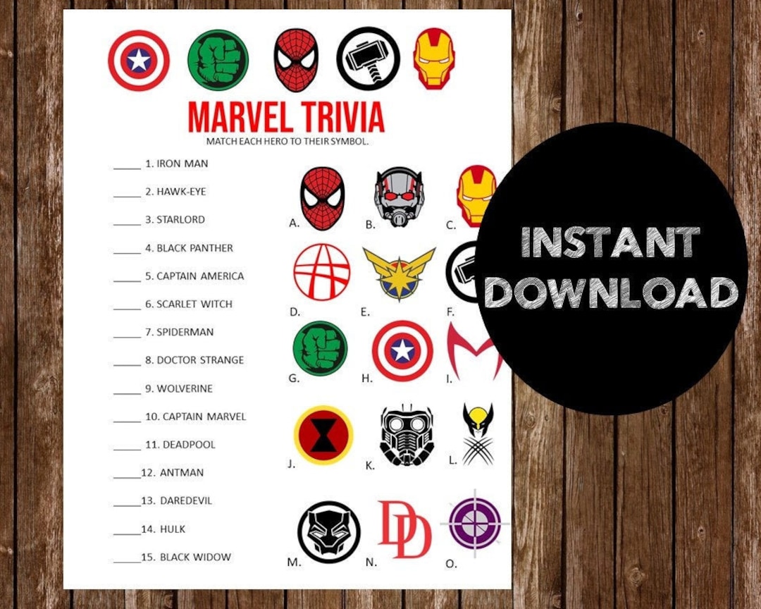 Avengers Trivia Printable, Avengers Birthday Party, Printable Marvel ...