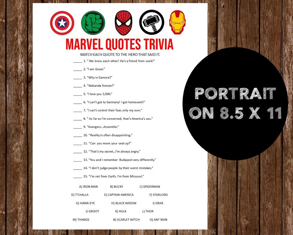 Avengers Trivia Printable, Avengers Birthday Party, Printable Marvel ...