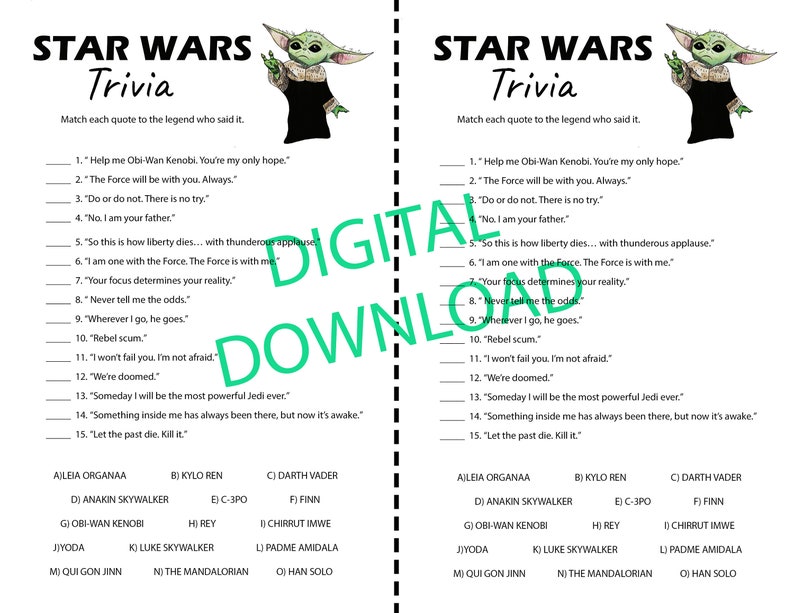 Printable Star Wars Trivia, Printable Mandalorian Game, Star Wars ...