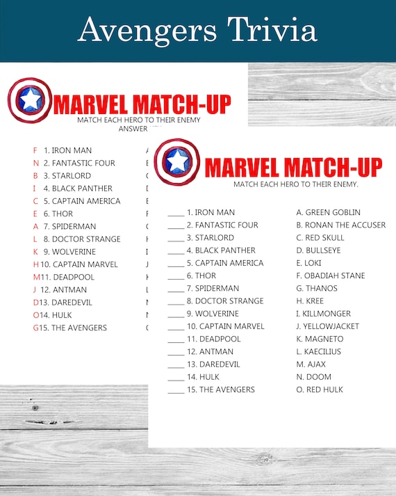 Avengers Trivia Printable Avengers Birthday Party Printable | Etsy