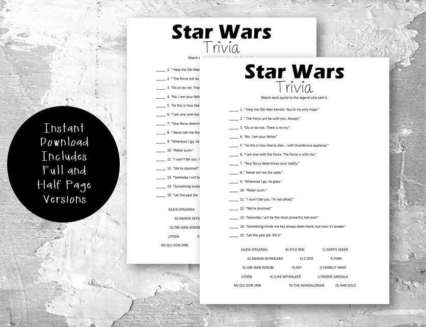 Printable Star Wars Trivia, Printable Mandalorian Game, Star Wars ...