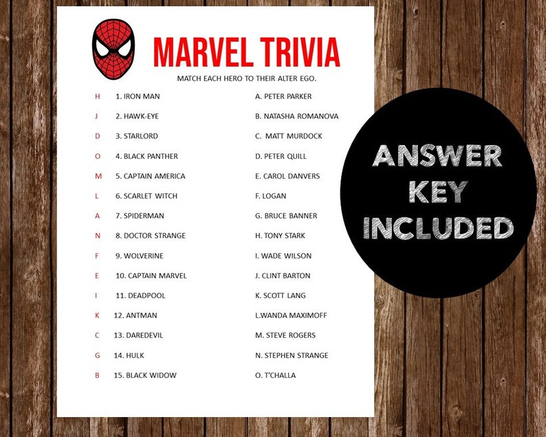 Avengers Trivia Printable, Avengers Birthday Party, Printable Marvel ...