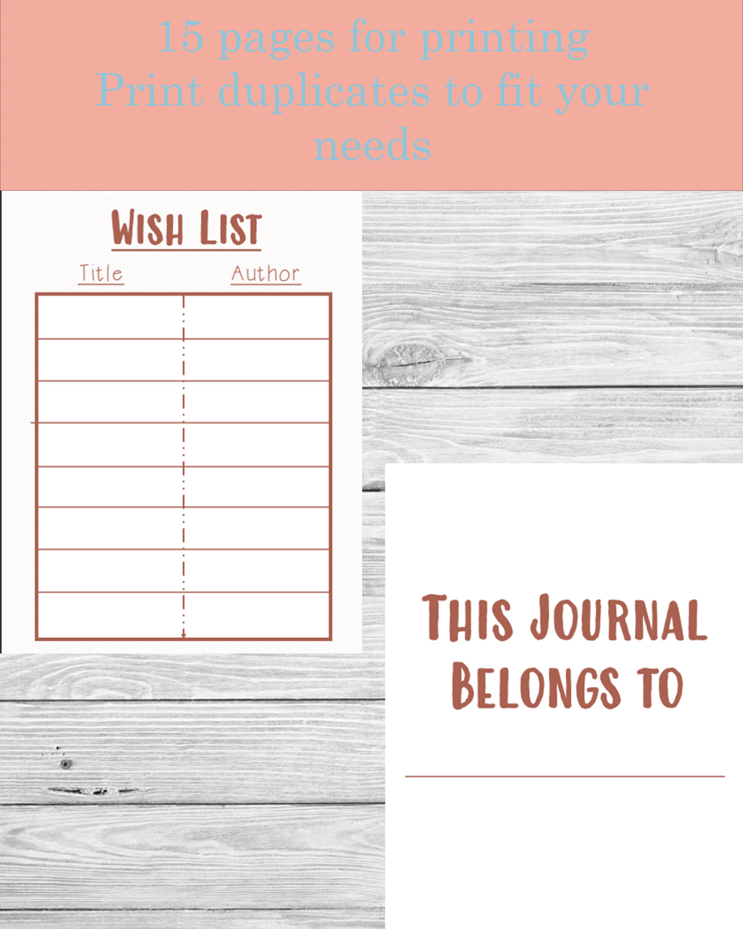 Book Journal Printable Planner Book Journal Digital Download | Etsy