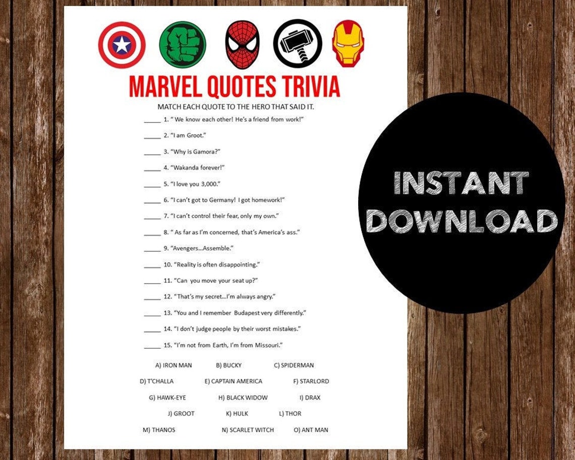 Avengers Trivia Printable, Avengers Birthday Party, Printable Marvel ...