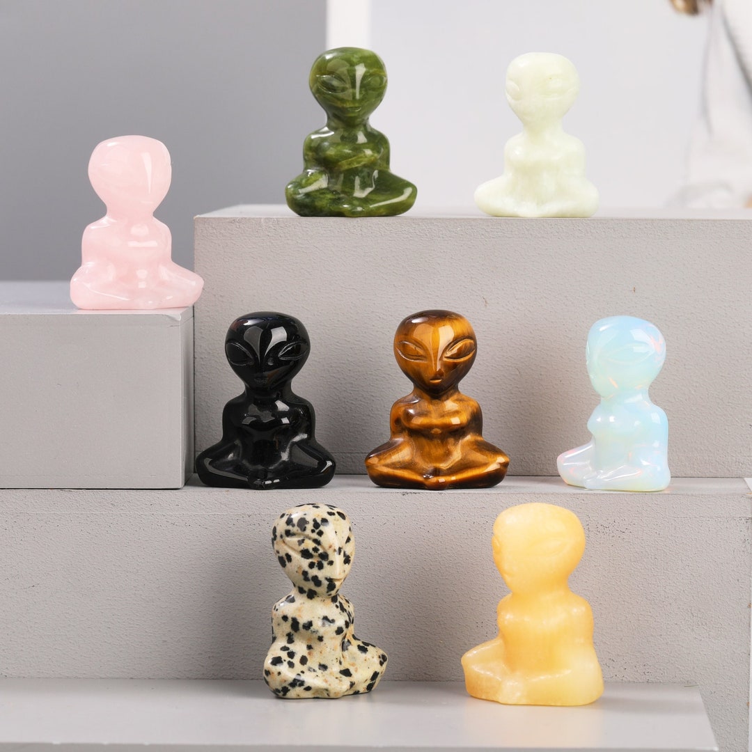 Natural Crystal Alien Engraving,1.5inch Hand Carved Gemstones Alien ...