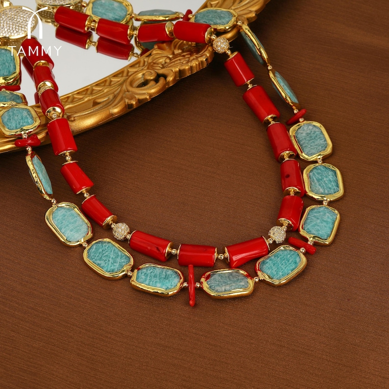 Red Coral Tianhe Stone Necklace, Zircon Buckle, Copper Finish - Etsy