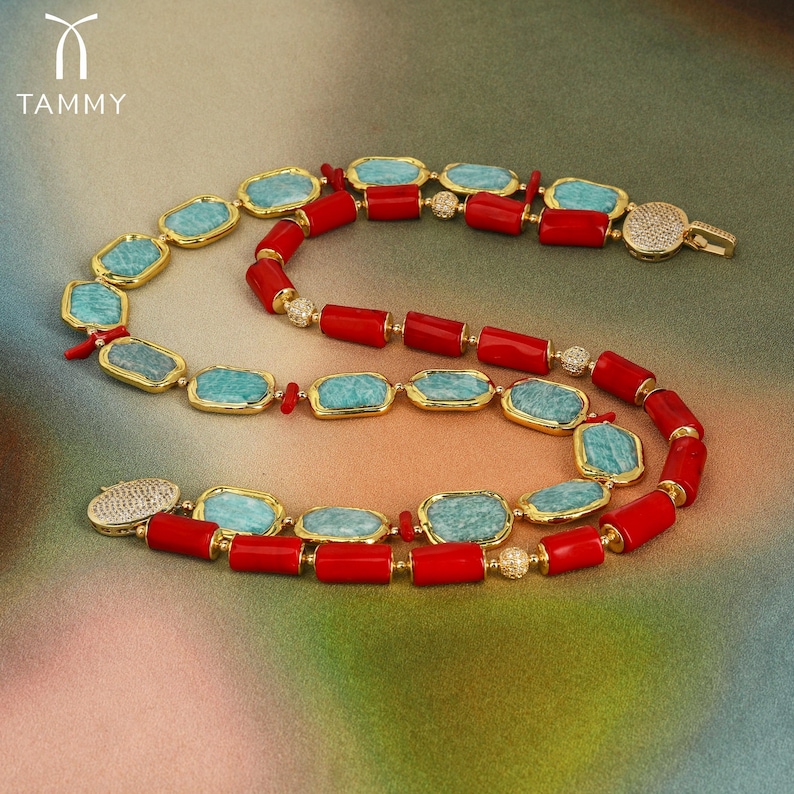 Red Coral Tianhe Stone Necklace, Zircon Buckle, Copper Finish - Etsy