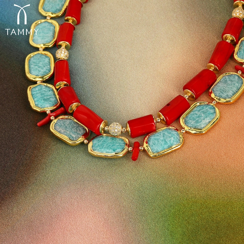 Red Coral Tianhe Stone Necklace, Zircon Buckle, Copper Finish - Etsy