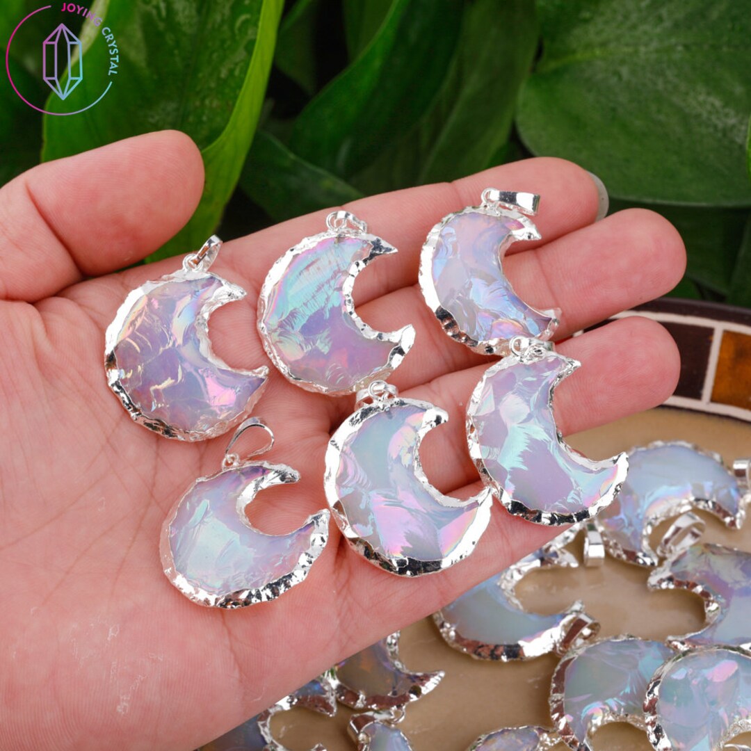 Natural Opalite Stone Moon Pendanttitanium Rainbow Opal Moon - Etsy