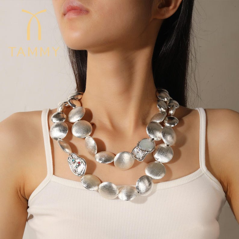 Luxury Gold&silver Baroque Layered Beaded Necklace - Matte Textured ...