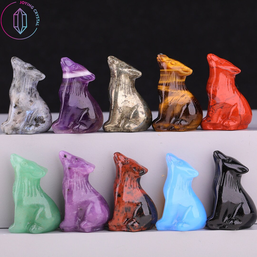 1.2inches Mini Crystal Wolf Statue,hand Carved Gemstone Wolf Figurine ...