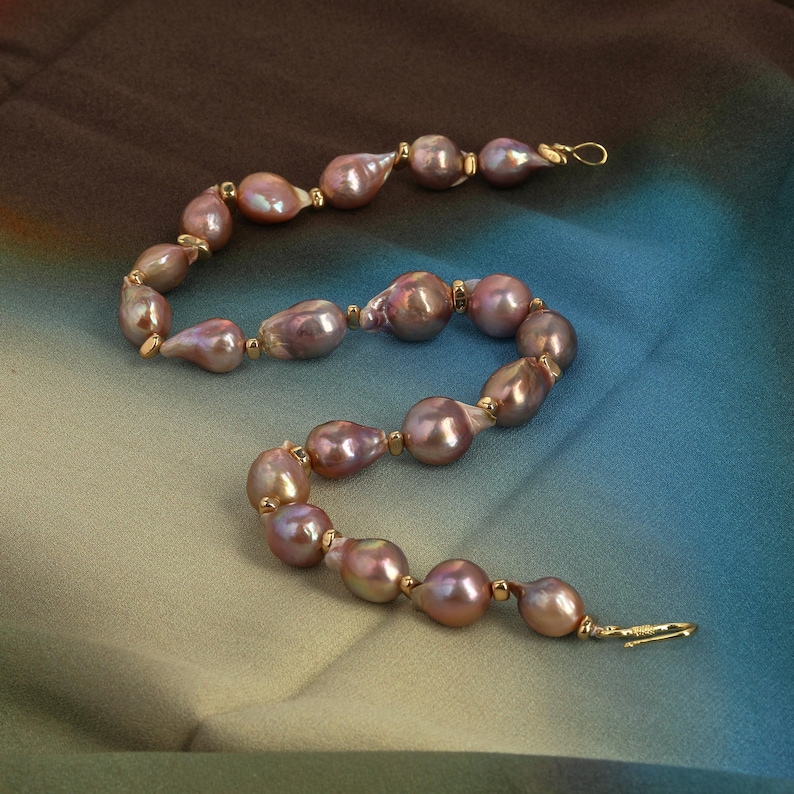 Pinkish Purple Edison Pearl Necklace, Natural Freshwater Baroque Pearl ...