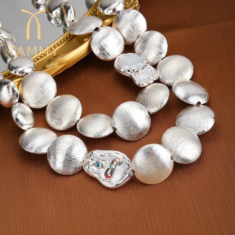 Luxury Gold&silver Baroque Layered Beaded Necklace - Matte Textured ...