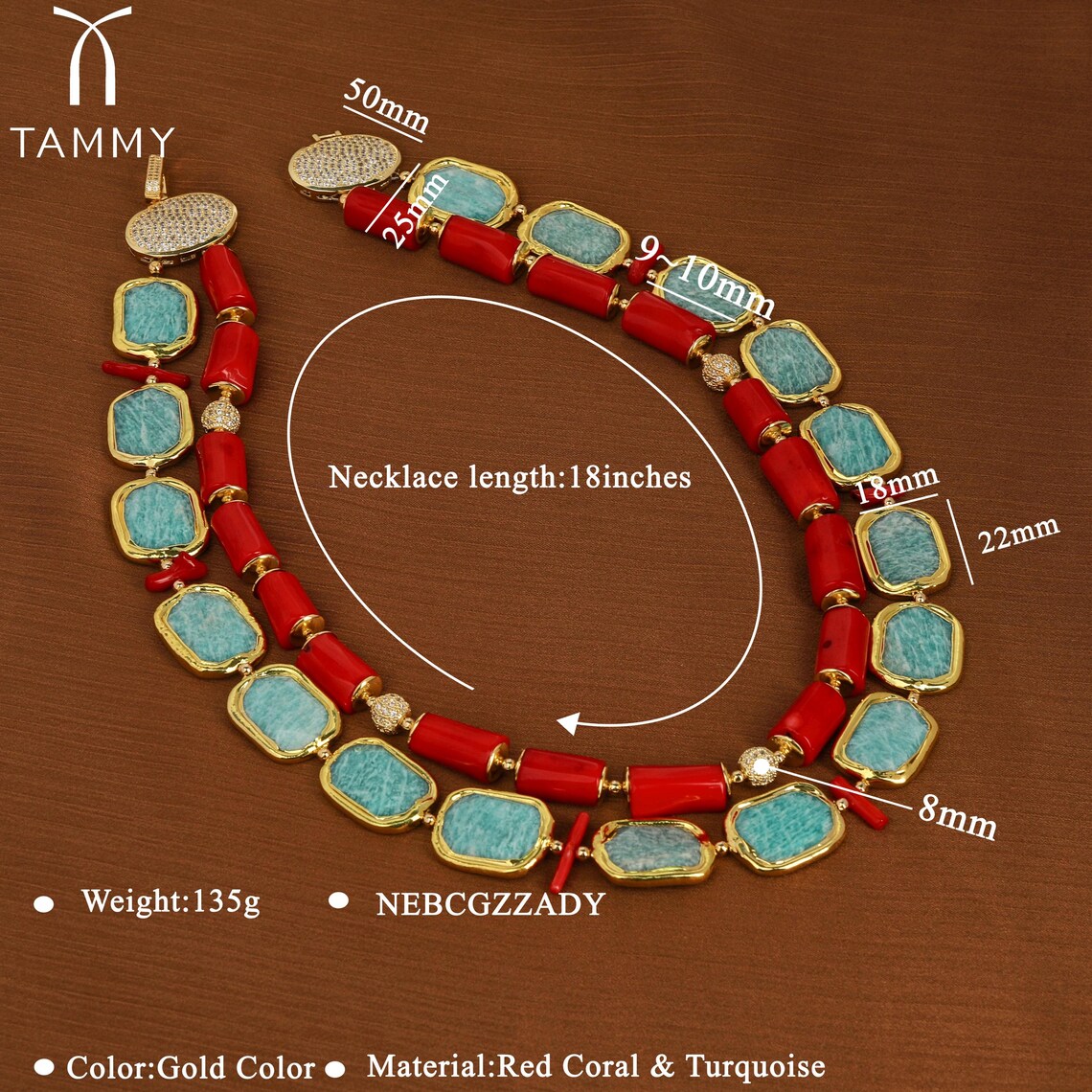 Red Coral Tianhe Stone Necklace, Zircon Buckle, Copper Finish - Etsy
