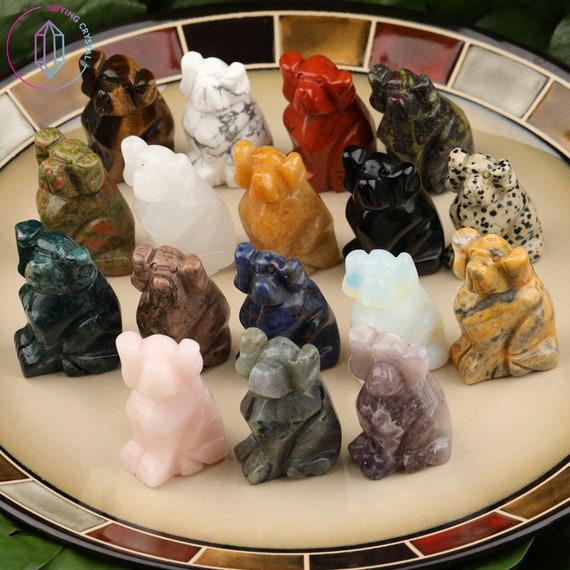 Home Décor 2 Inches,Natural Gemstone Carved Dog Figurine Decor,Crystal ...