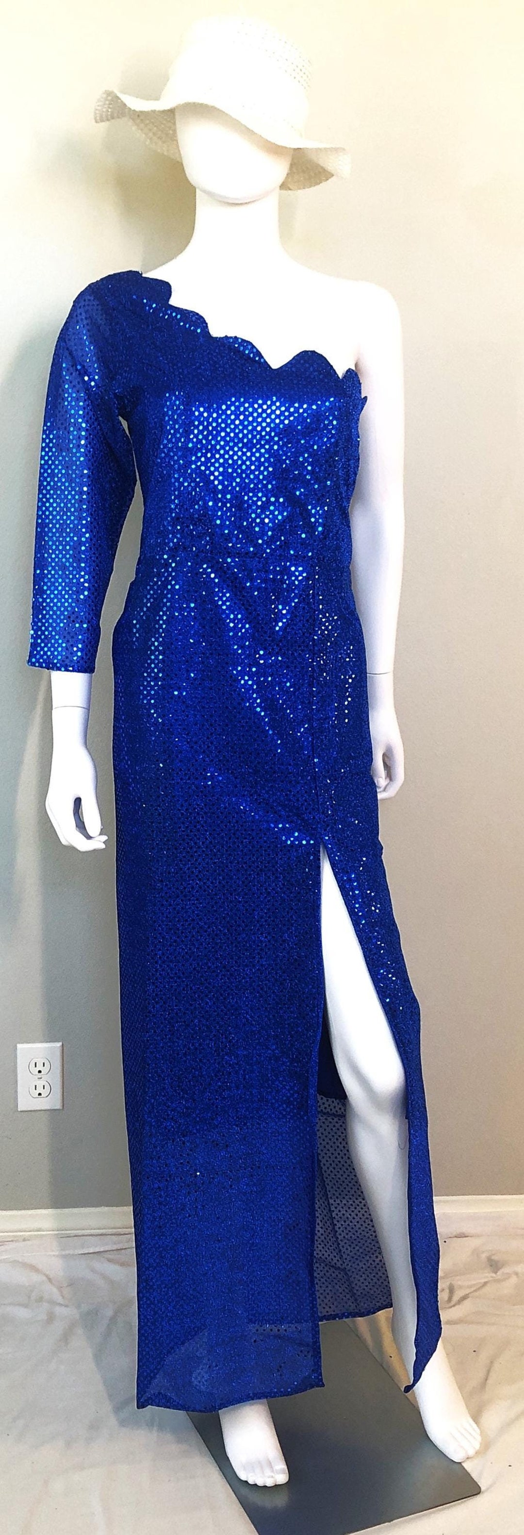 Stunning Blue Sequel, Sparkling Party or Evening Dress, One Shoulder ...