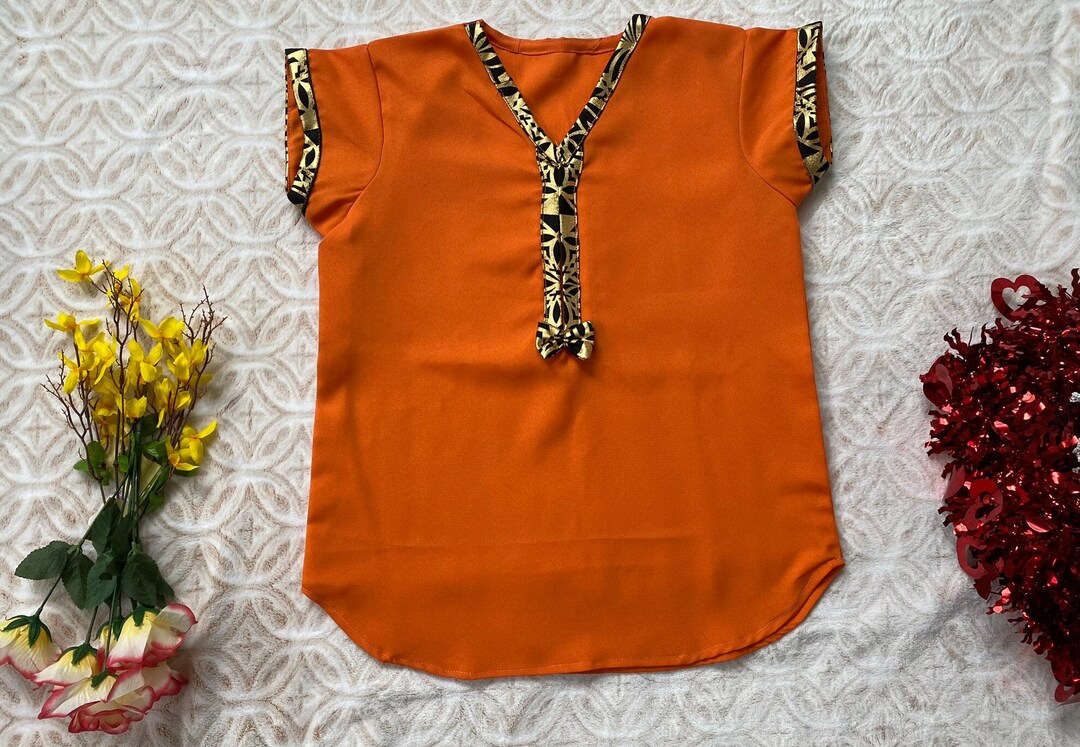 Polynesian Style, Unique Design, Women Top, Orange Color, Loose Fit ...
