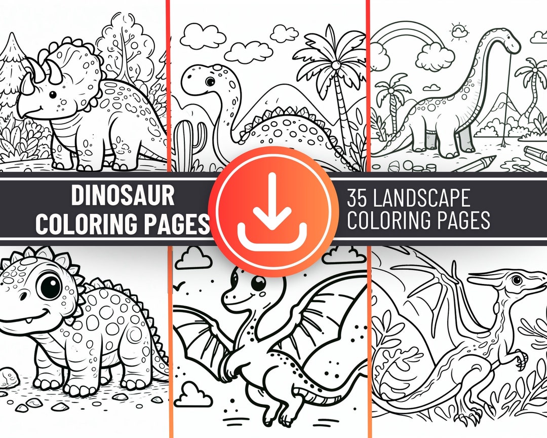 35 Dinosaur Coloring Pages - 35 Drawing Book PDF, Downloadable File - Etsy