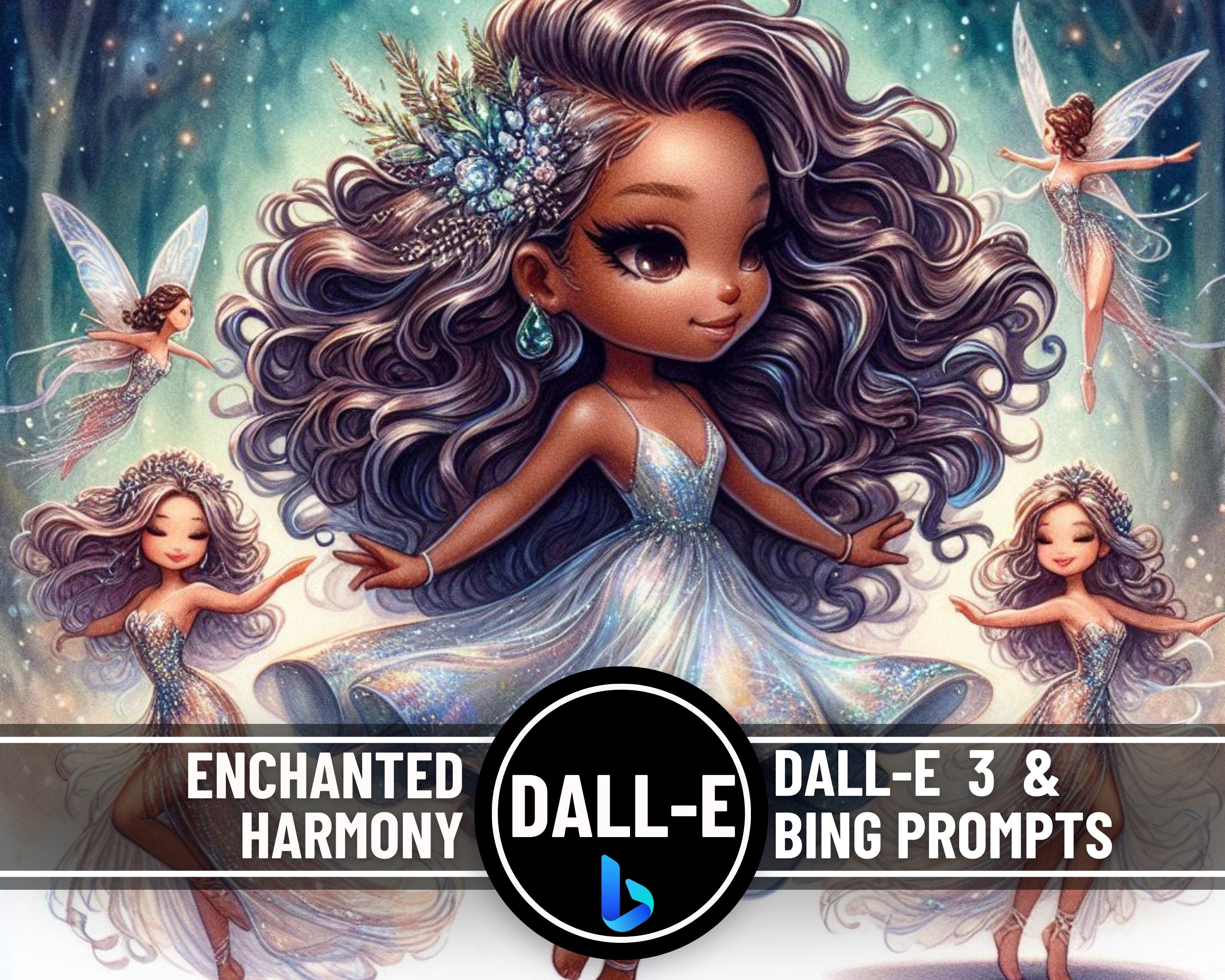 DALL-E 3 Prompt Guide Enchanted Harmony: Chibi Woman With Fairies AI ...