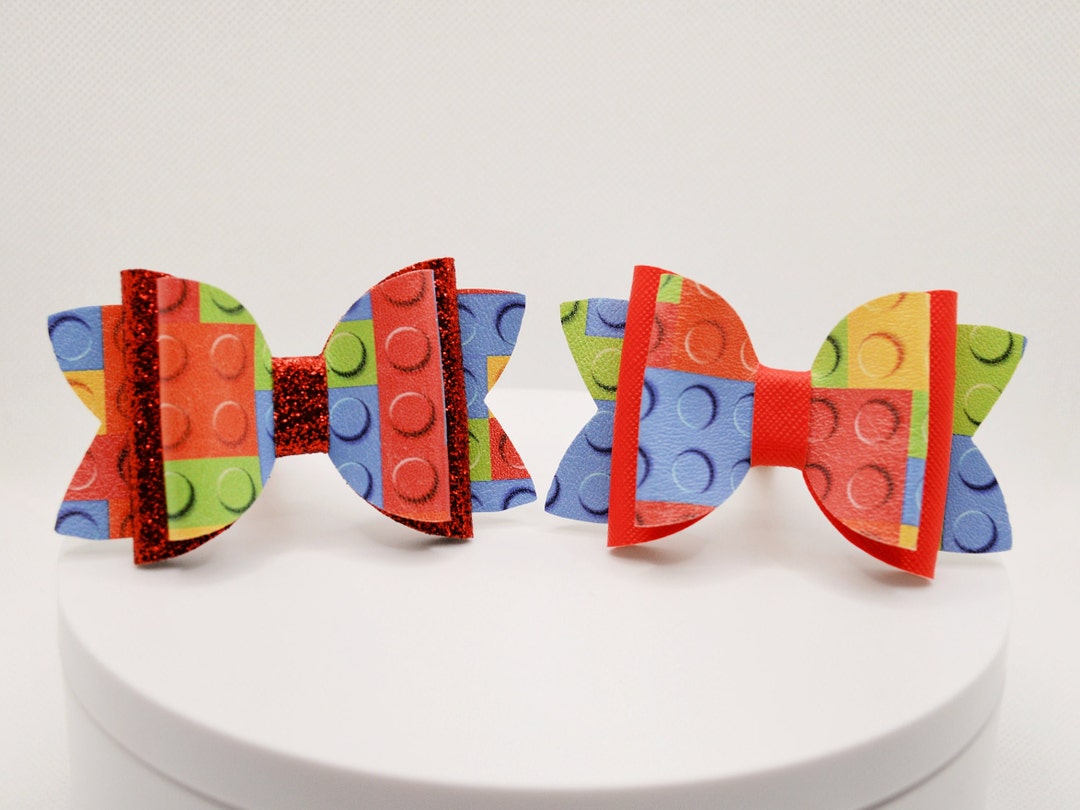 Building Block Hair Bow / Building Block Baby Bow / Faux Leather Hair ...