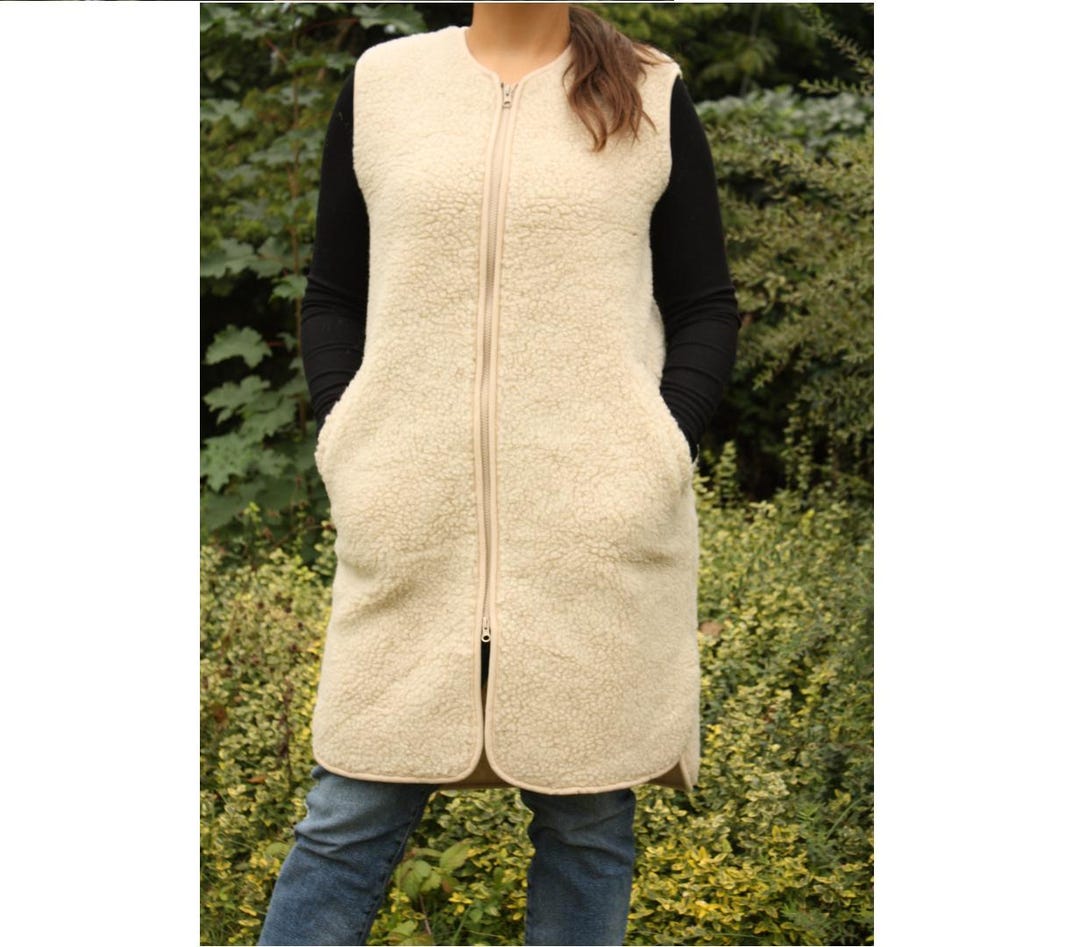 Casual Woolen Long Vest ZIP Coat WOOLMARK Certified Sheep Wool Vest for ...