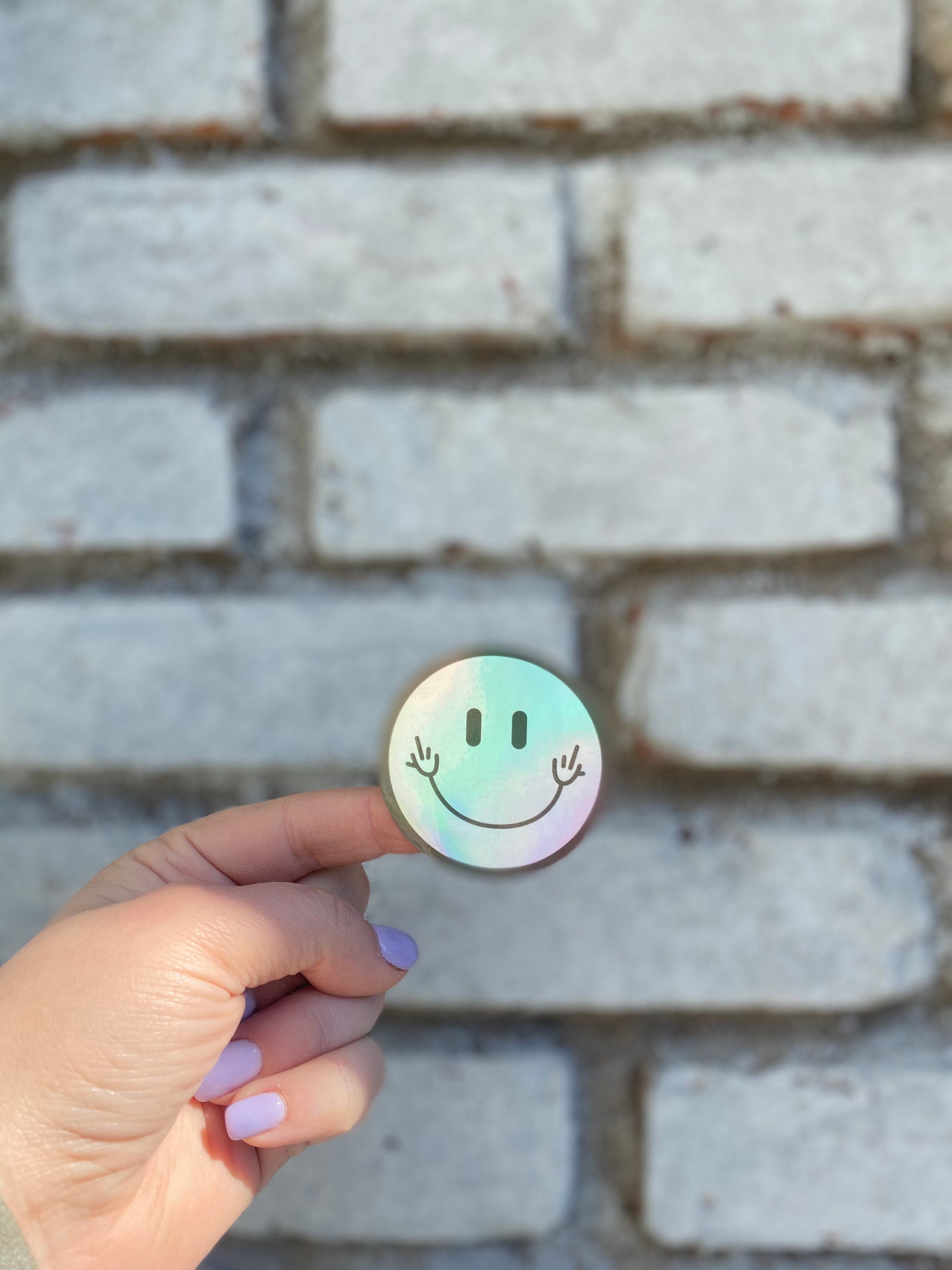 Holographic Smiley Face Sticker Waterproof Weatherproof | Etsy