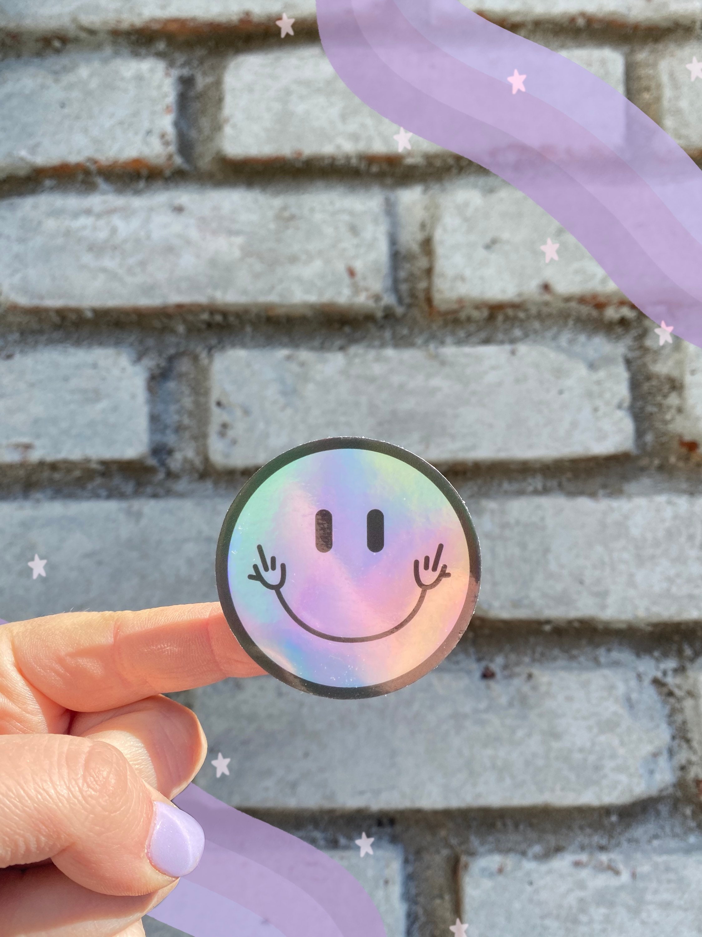 Holographic Smiley Face Sticker Waterproof Weatherproof | Etsy