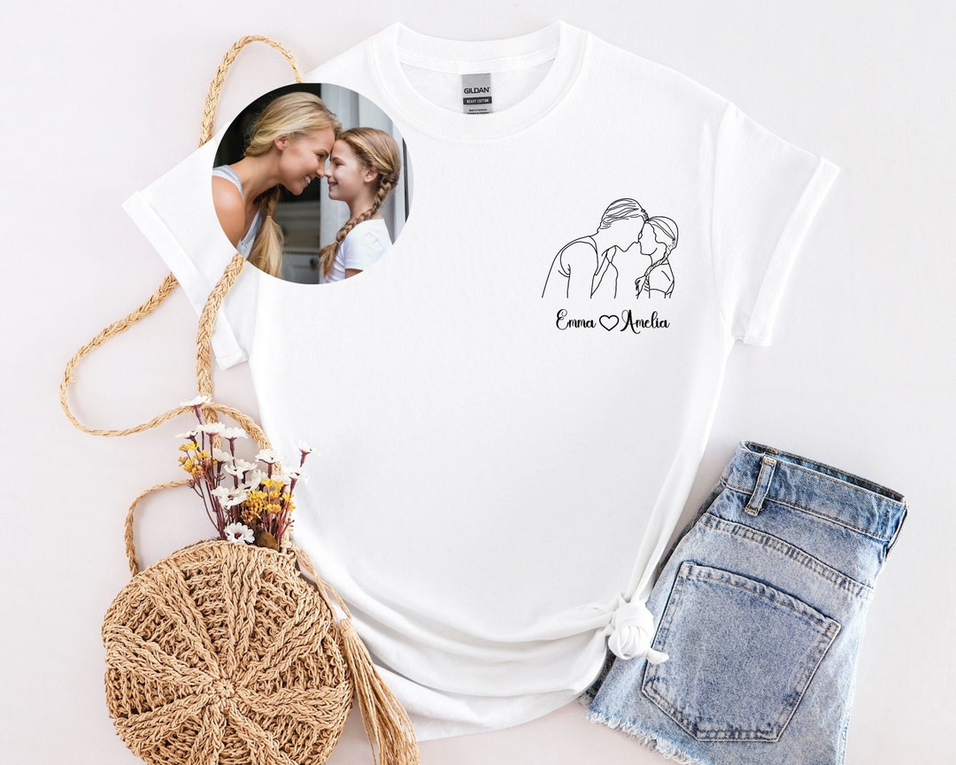 Mother and Daughter Line Art Name Custom Portrait From Photo Name Shirt ...