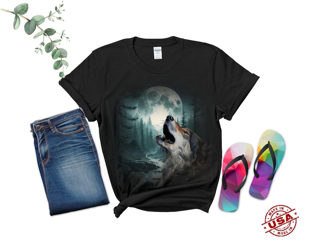 Vintage Wolf 90s Graphic Shirt for Wolf Lovers Nostalgic 2000s Moon ...