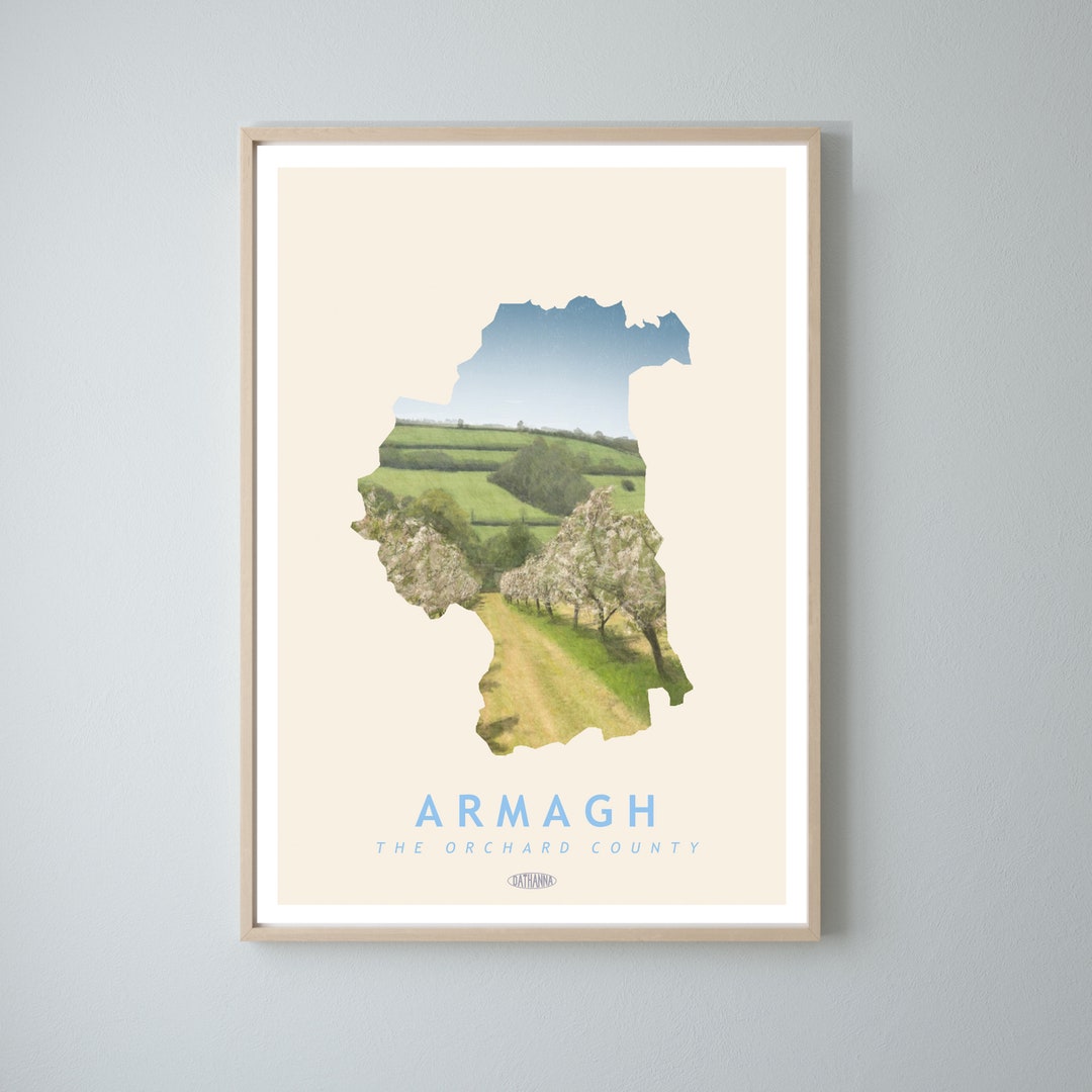 Armagh Map Travel Poster, Orchard County Armagh Irish Landscape Prints ...