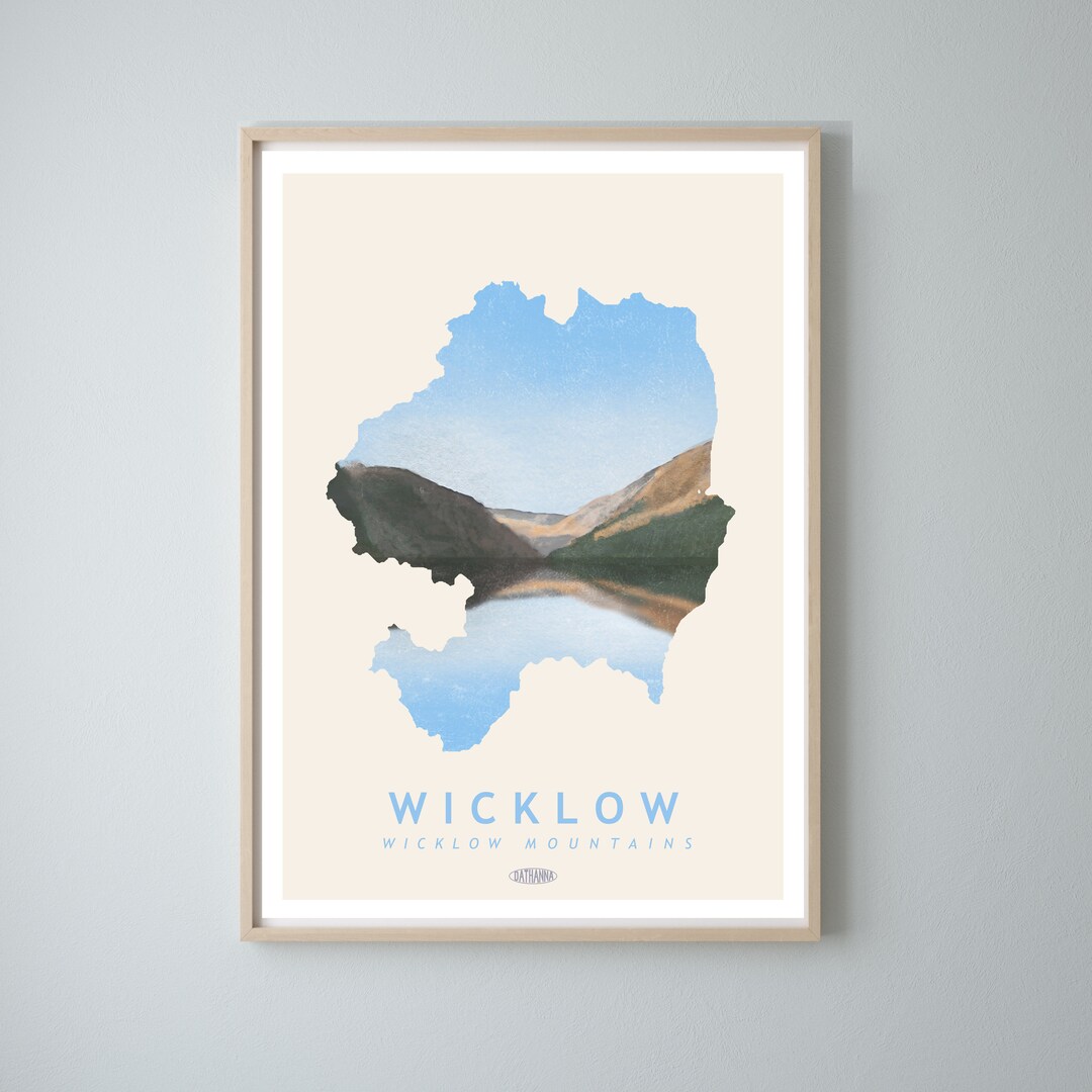 Wicklow Map Travel Poster, Irish Landscape Prints, Gaeilge Art, Irish ...