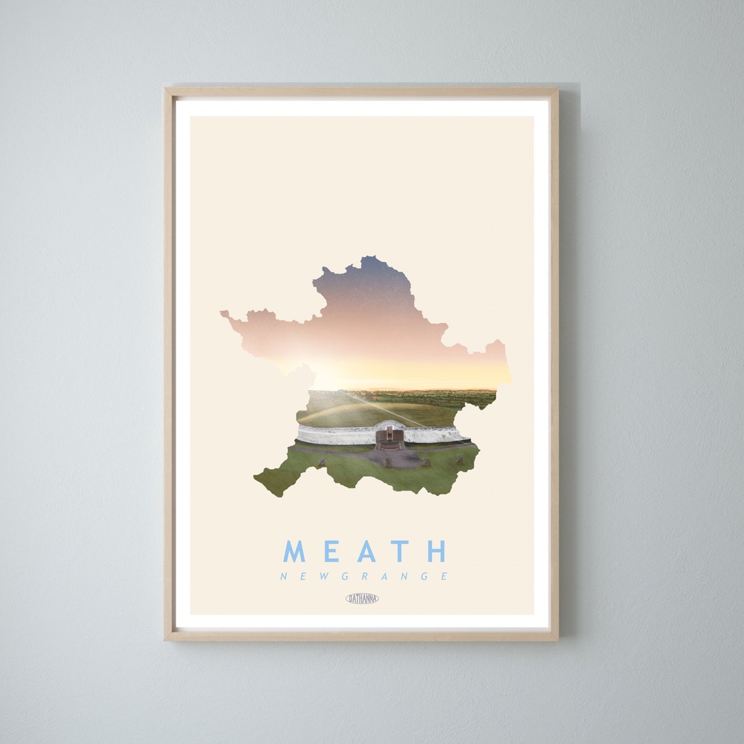 Meath Map Travel Poster, Newgrange Irish Landscape Prints, Gaeilge Art ...