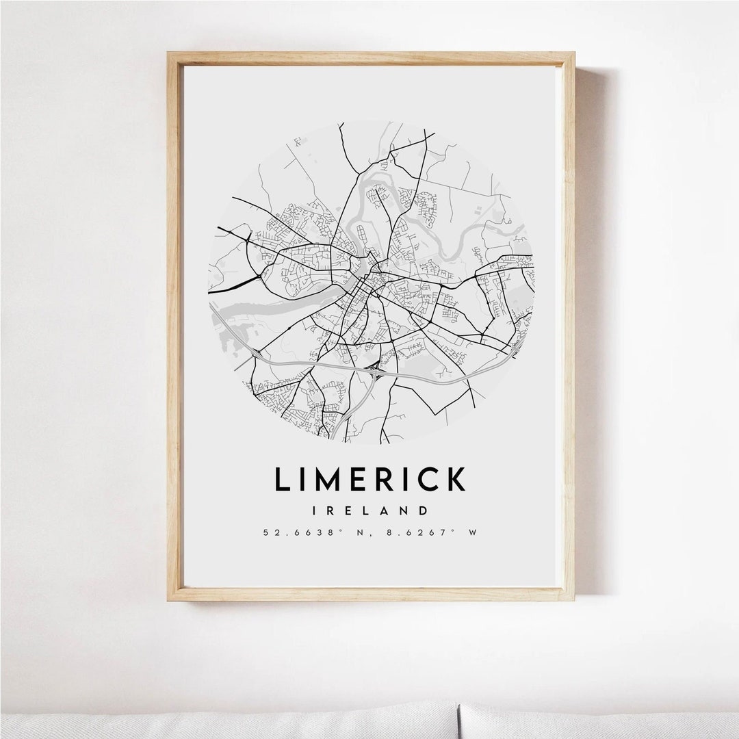Limerick City Map Print 3, Limerick Map Poster, Limerick Map Print ...