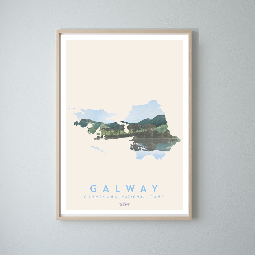 Galway Map Travel Poster, Irish Landscape Prints, Gaeilge Art, Irish ...